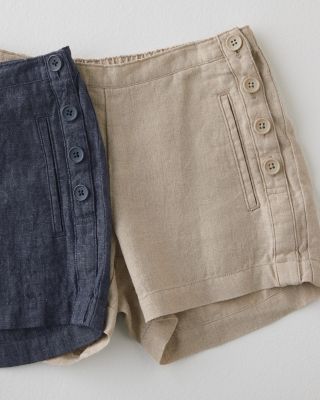 Linen Side-Button Shorts | Garnet Hill