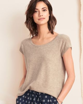 Cashmere Short-Sleeve Cropped Boxy Sweater | Garnet Hill
