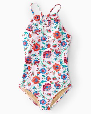 Garnet Hill Signature High Neck Lattice One Piece Swimsuit Garnet Hill
