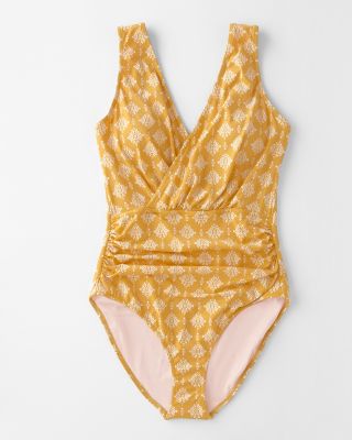 Garnet Hill Ruched Surplice V Neck One Piece Swimsuit Garnet Hill