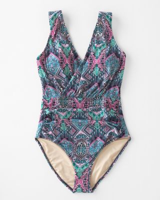 Garnet Hill Ruched Surplice V Neck One Piece Swimsuit Garnet Hill