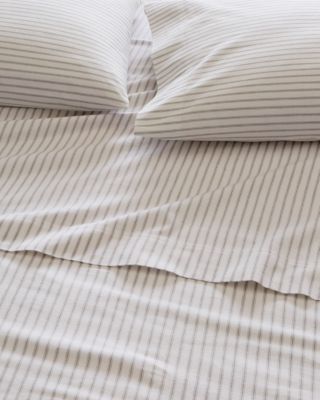 Cozy Ticking Organic-Cotton Flannel Sheets | Garnet Hill