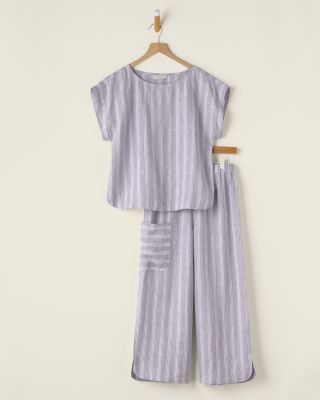 Washed-Linen Cropped Pajamas | Garnet Hill