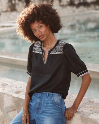 Aurora Embroidered Linen Top | Garnet Hill
