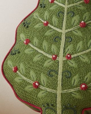 Green Tree Holiday Shapes Embroidered Pillow | Garnet Hill