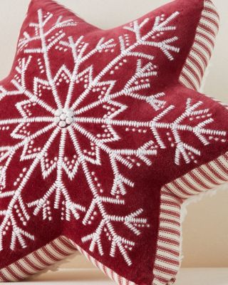 Red Snowflake Holiday Shapes Embroidered Pillow | Garnet Hill