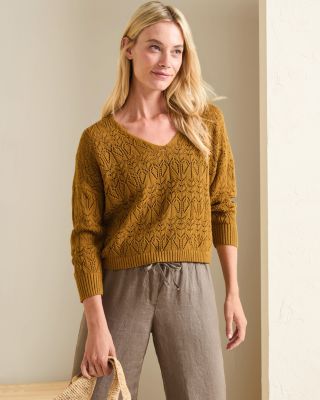Linen & Organic-Cotton Pointelle Sweater | Garnet Hill