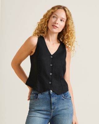 Linen Button-Front Vest | Garnet Hill