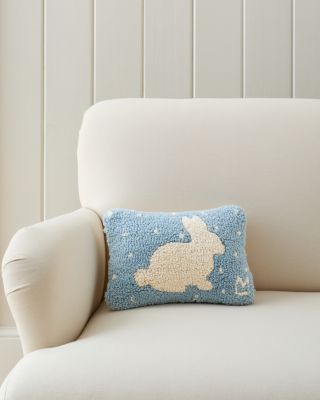 White Bunny Hooked Wool Pillow | Garnet Hill