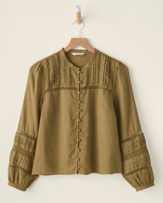 Linen Lace-Inset Blouse | Garnet Hill