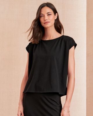 EILEEN FISHER Organic-Cotton Jersey Ballet-Neck Boxy Top | Garnet Hill