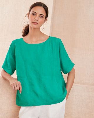 EILEEN FISHER Organic-Handkerchief-Linen Ballet-Neck Top | Garnet Hill