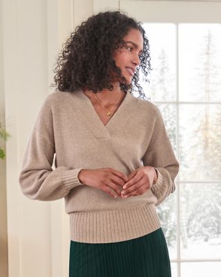 Shimmering Cashmere V-Neck Sweater | Garnet Hill