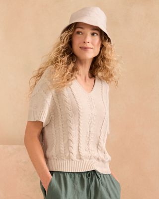 Leah Linen & Organic-Cotton Cabled Sweater | Garnet Hill