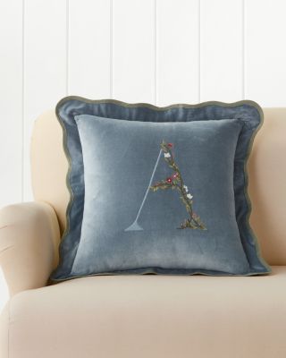 Amalfi Blue/Sage Velvet Scallop Pillow Cover | Garnet Hill
