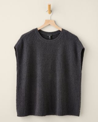 EILEEN FISHER Organic-Cotton Fluff Crewneck Sweater Vest | Garnet Hill