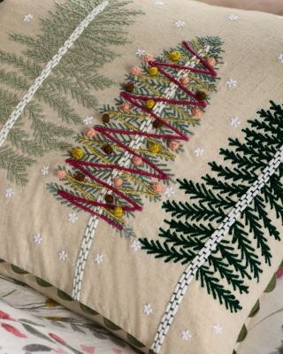 Evergreen Trees Embroidered Organic-Cotton Pillow Cover | Garnet Hill