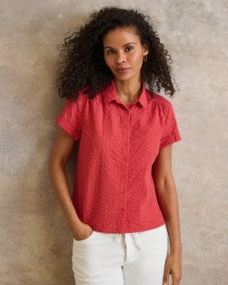 Finley Organic-Cotton Seersucker Blouse | Garnet Hill