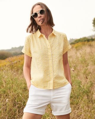 Finley Organic-Cotton Seersucker Blouse | Garnet Hill