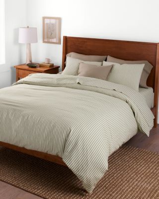 Striped Hemstitched Linen & Organic-Cotton Duvet Cover | Garnet Hill