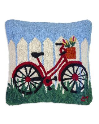 Red Bike Hooked Wool Pillow | Garnet Hill