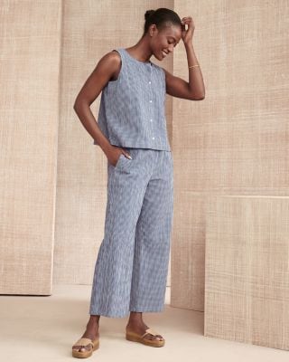 EILEEN FISHER Organic-Cotton Check Wide-Leg Pants | Garnet Hill